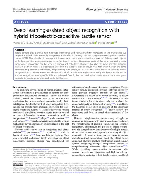 Pdf Deep Learning Assisted Object Recognition With Hybrid Triboelectric Capacitive Tactile Sensor