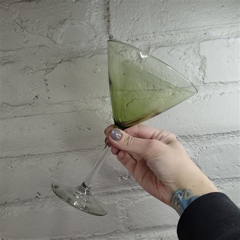 Vintage Olive Green Martini Glasses Set Of 3 Retro 70s Green And Clear