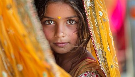 Cute Indian Girl In Sari Or National Dress Premium Ai Generated Image