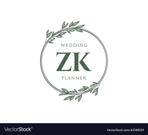 Zk Initials Letter Wedding Monogram Logos Vector Image