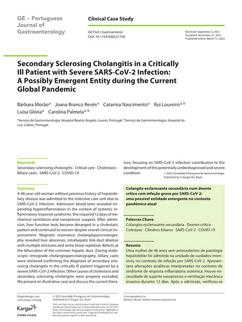 Pdf Secondary Sclerosing Cholangitis In A Critically Ill Patient With Severe Sars Cov 2