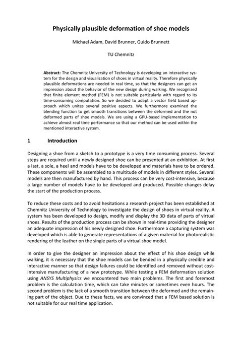 Pdf Physically Plausible Deformation Of Shoe Models
