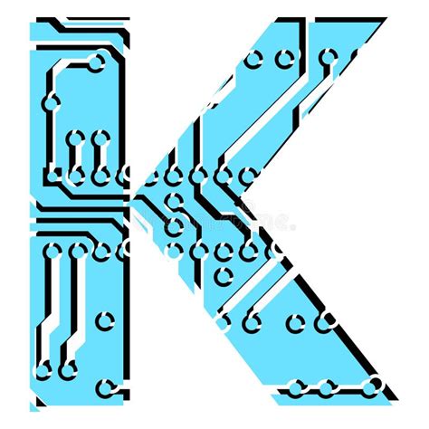 Latin Digital Letter K Perforated With Pcb Circuit Board Tracks