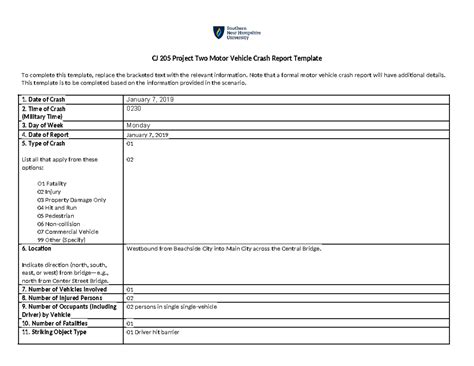 Cj 205 Project Two Motor Vehicle Crash Report Template Note That A Formal Motor Vehicle Crash