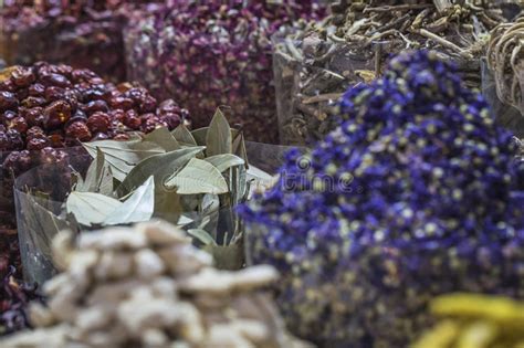 Dried Herbs Flowers And Arabic Spices In The Souk At Deira In D Stock