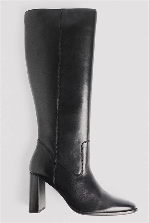 Knee High Leather Rounded Toe Boots Black Na Kd