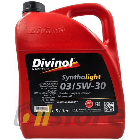 Моторное масло DIVINOL Syntholight 03 5W-30, 5л - цены и характеристики ...