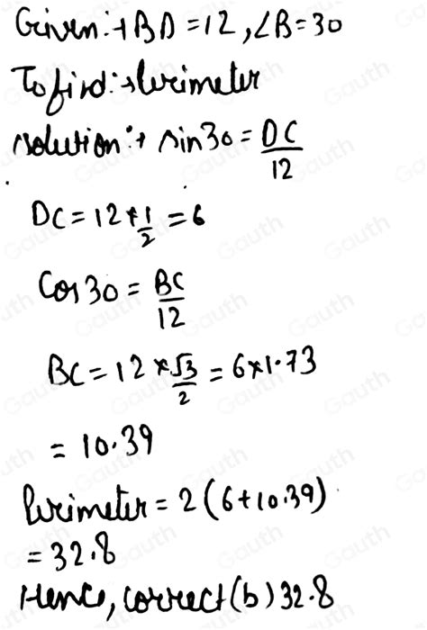 Solved The Diagram Shows Rectangle Abcd With Diagonal Overline Bd What Is The Perimeter Of