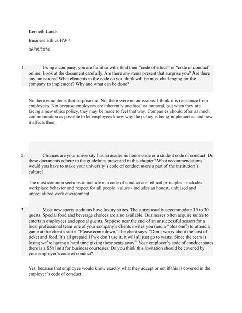 Business Ethics Hw 4 Kenneth Lands Business Ethics Hw 4 0609 Using