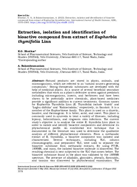 Pdf Extraction Isolation And Identification Of Bioactive Compound From Extract Of Euphorbia