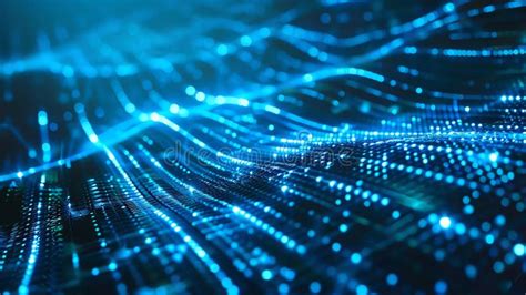 Abstract Blue Digital Wave Pattern With Glowing Particles Perfect For Tech Data And