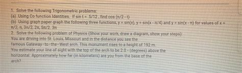 solved 1 solve the following trigonometric problems a