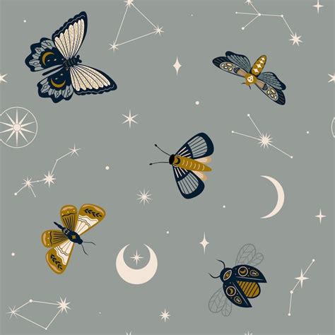 premium vector seamless pattern with magical moth bugs beetles