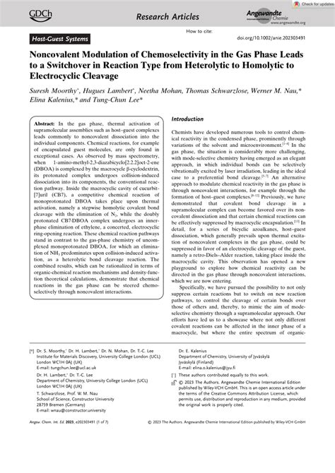 Pdf Noncovalent Modulation Of Chemoselectivity In The Gas Phase Leads