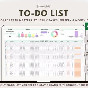 Excel To Do List Spreadsheet Task Tracker Google Sheet Task Etsy Canada