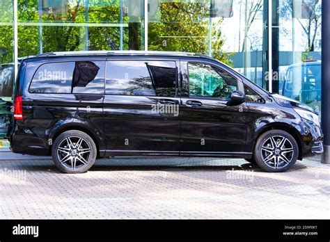 Black Mercedes Benz V Class Side View Minivan In A Parking Lot Russia