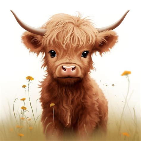 Premium Photo Baby Highland Cow Watercolor Photo