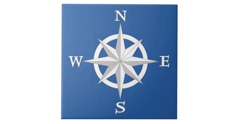 8 Point Compass Rose White And Cobalt Blue Ceramic Tile Zazzle