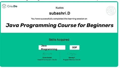 Subashri D On Linkedin Java Programming Learning Certification