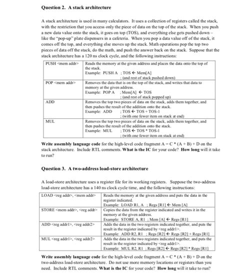 Solved Question A Stack Architecture A Stack Architecture Chegg