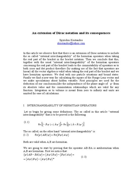 An Extension Of Dirac Notation Pdf Pdf Dielectric Flux