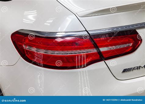Rear Tail Lamp View Of Luxury Very Expensive New White Mercedes Benz