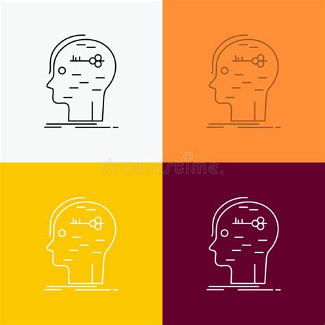 Brain Hack Hacking Key Mind Icon Over Various Background Line