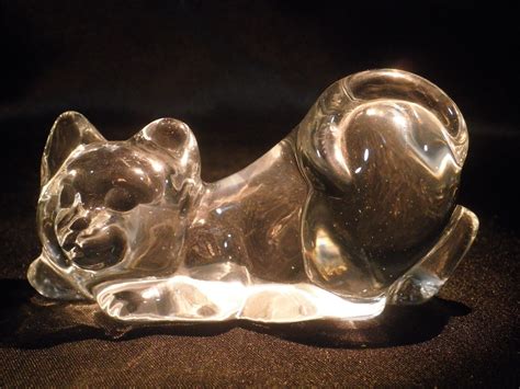 Fenton Clear Glass Crouching Cat Figurine Etsy
