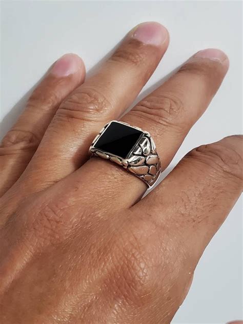 Onyx Masculine Ring Sterling Silver Mens Ring Silver Etsy
