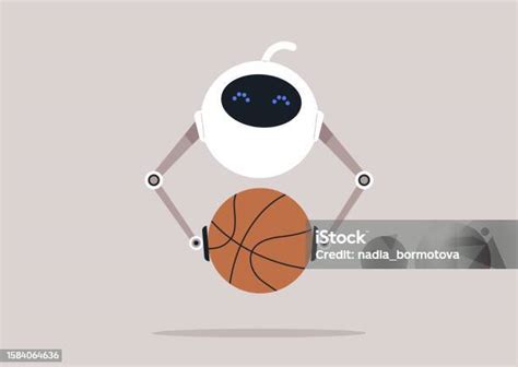 Robot Berbentuk Bulat Yang Menawan Yang Terlibat Dalam Permainan Bola Basket Melambangkan