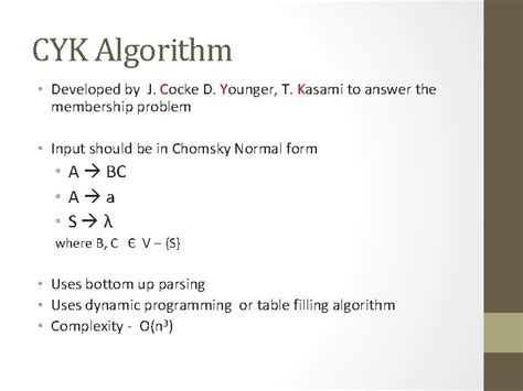 Membership Problem Cyk Algorithm Project Presentation Cs 5800