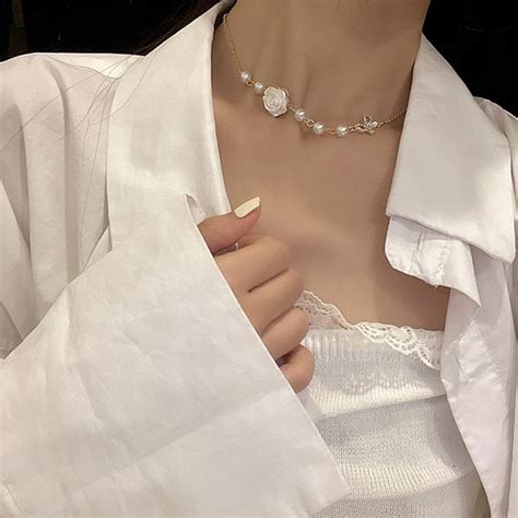 复古超仙玫瑰花项链~春季新款ins小众蝴蝶珍珠锁骨链choker女颈链 阿里巴巴