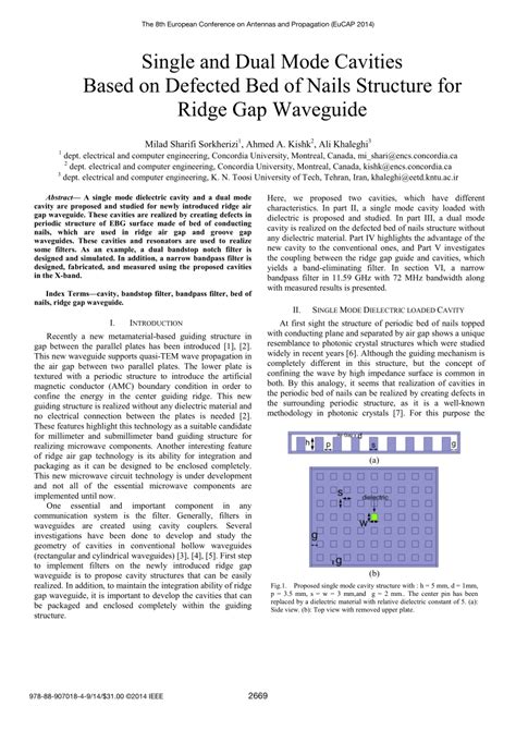 Pdf Single And Dual Mode Cavities Based On Defected Bed Of Nails
