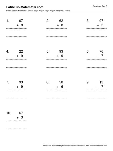 Tambah 2 Digit Dengan 1 Digit Dengan Mengumpul Semula Set 7 Pdf