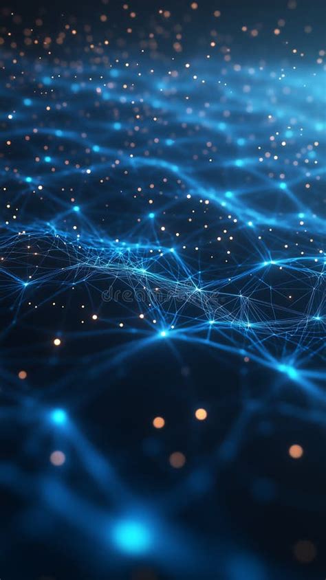 Futuristic Digital Network With Glowing Blue Nodes And Abstract Connections Stock Illustration