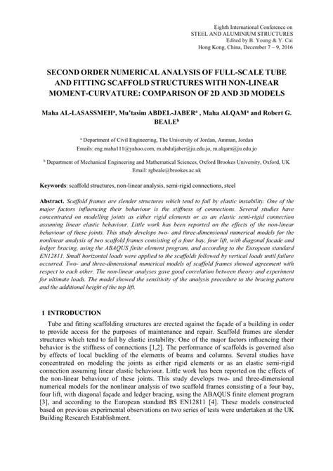 pdf second order numerical analysis of full scale tube and fitting scaffold structures with