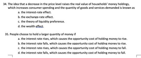 Solved 34 The Idea That A Decrease In The Price Level
