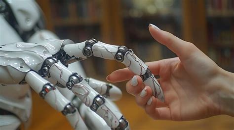 robot hand and human hand touching premium ai generated image