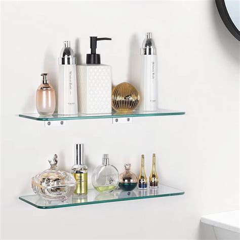 Bathroom Floating Glass Shelves Glass Shelves With Brass Rails For