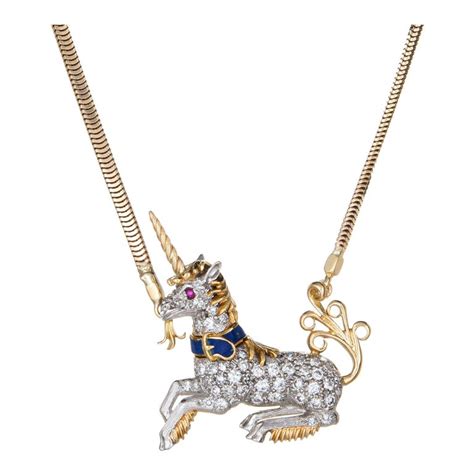 Mc Teigue Unicorn Necklace Vintage Diamond Platinum 18 Karat Yellow