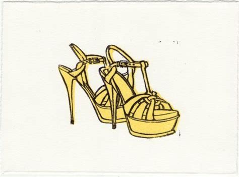 Ysl Tribute Sandals Fashion Illustration Linocut Block Print Etsy