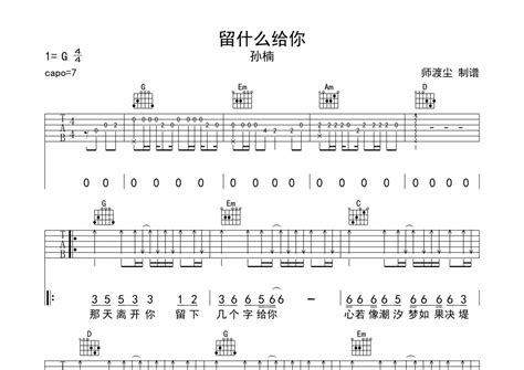 留什么给你吉他谱 孙楠 G调吉他弹唱谱 扫弦版 琴谱网