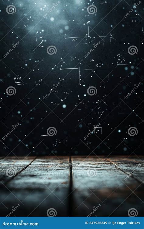 Abstract Mystical Education Background Dark Wooden Table With Glowing Math Formulas On