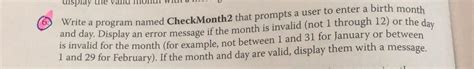 solved 6 write a program named checkmonth 2 that prompts a