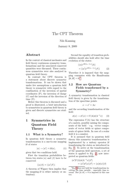 The Cpt Theorem Pdf Quantum Field Theory Spin Physics