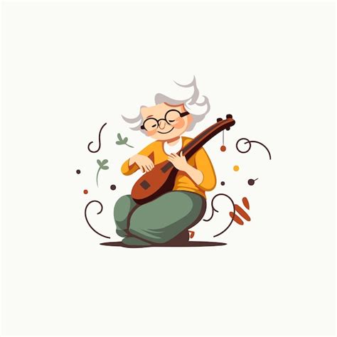 기타를 연주하는 노인 만화 스타일의 터 일러스트레이션 프리미엄 벡터