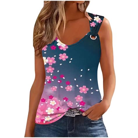 Vsssj Womens Sleeveless Tank Tops Ring Design Comfy Loose Tropical Leaf