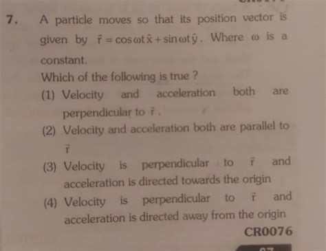 7 a particle moves so that its position vector is given by r cosωtx sin