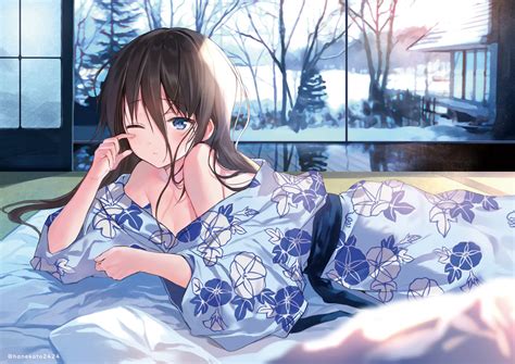 2d Digital Art Dark Hair Artwork Long Hair Blue Eyes Anime Girls