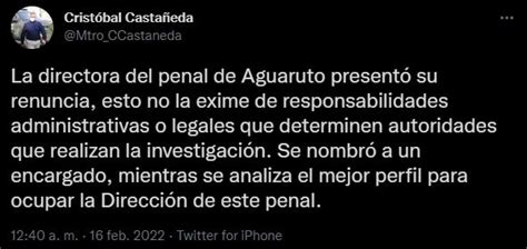 Directora De Penal De Aguaruto Renunció Tras Polémico Aseguramiento Y